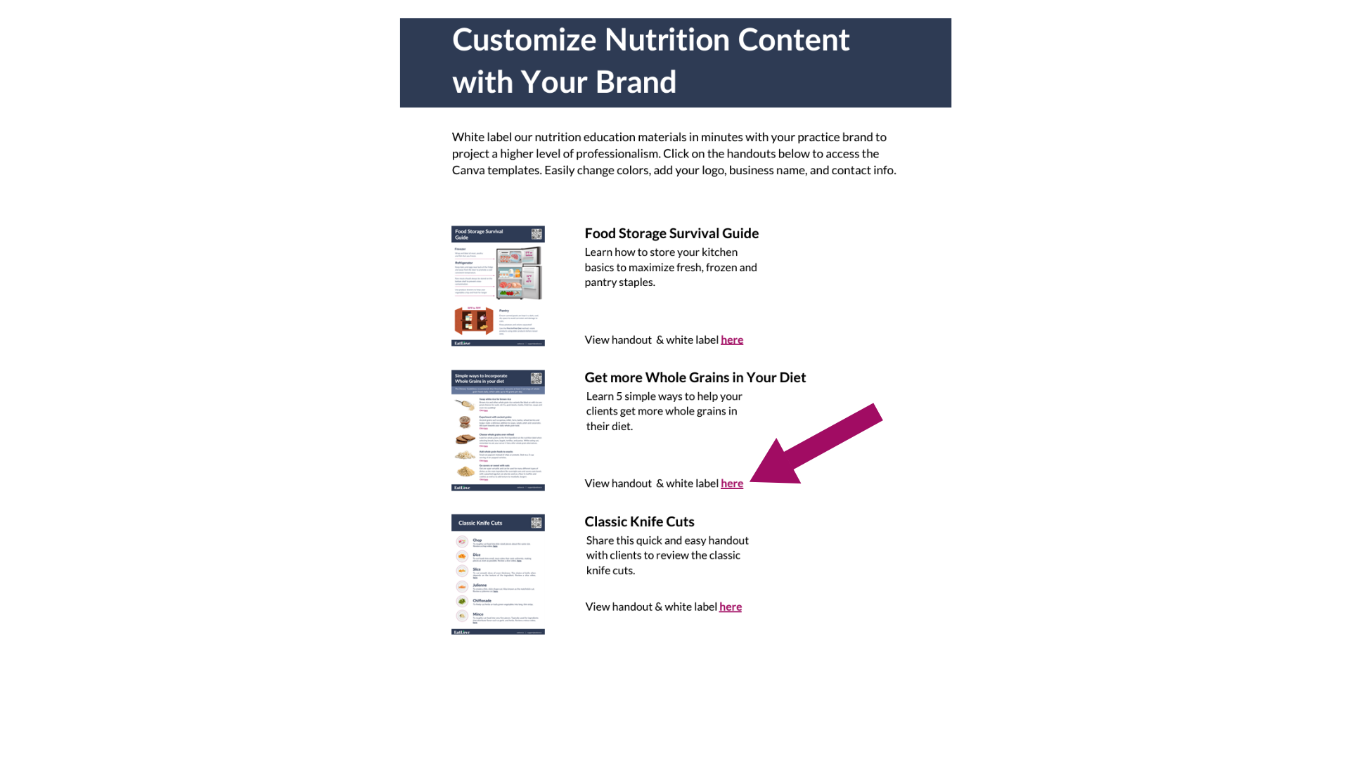 White Label Nutrition Handouts